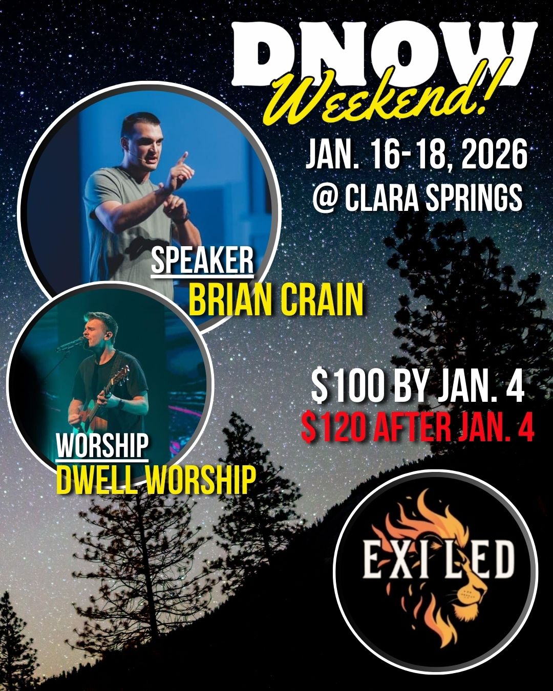 DNOW 2026 "Exiled" 7th - 12 grade @ Clara Spring Jan 16-18 - FBC Blanchard